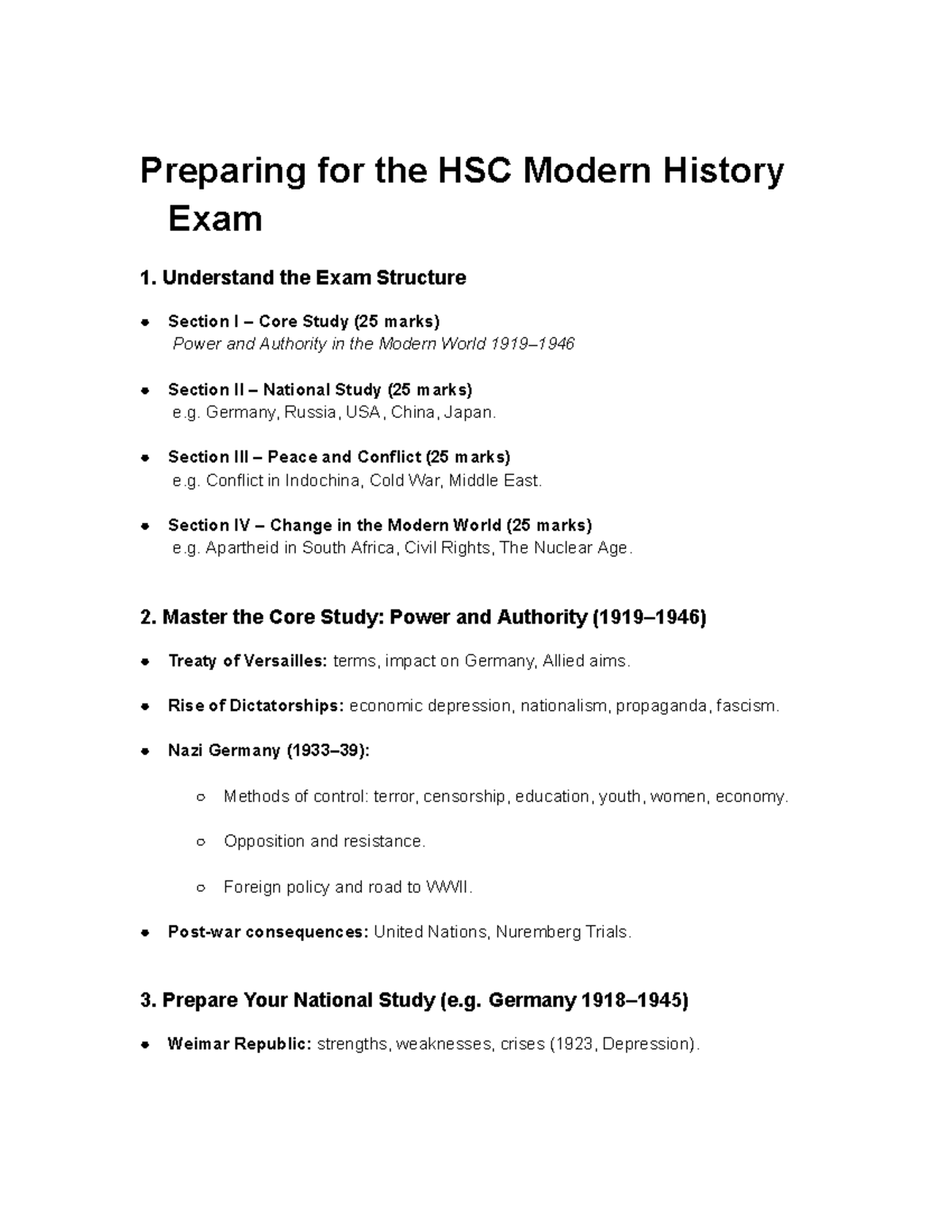 HSC Modern History Exam Prep: Key Topics & Techniques - Studocu