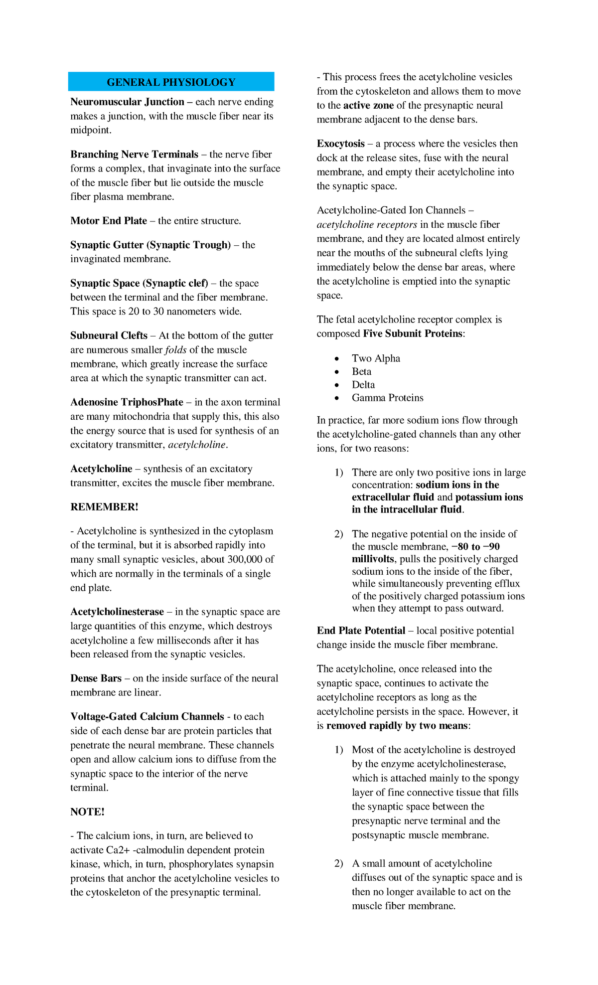 GENERAL PHYSIOLOGY: Neuromuscular Junction Overview and Mechanisms ...