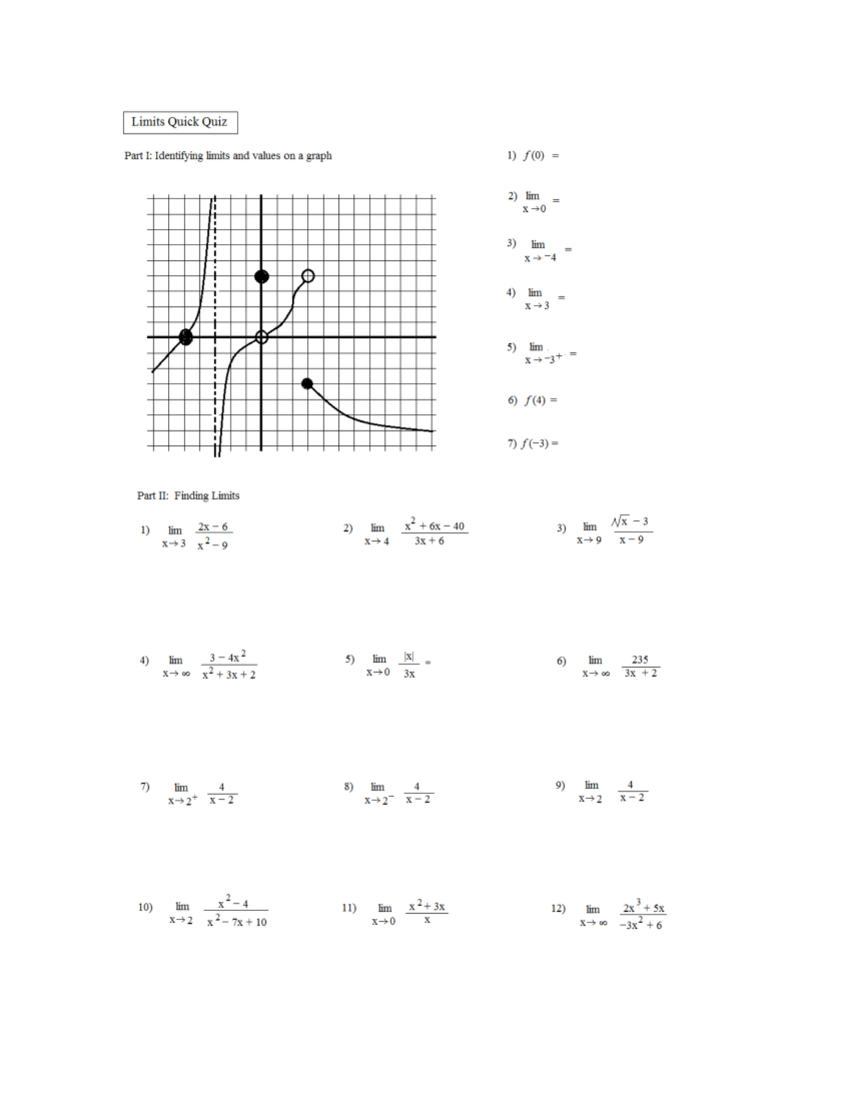 Calculus C101 Limits Practice Quiz & Answers: Key Concepts - Studocu