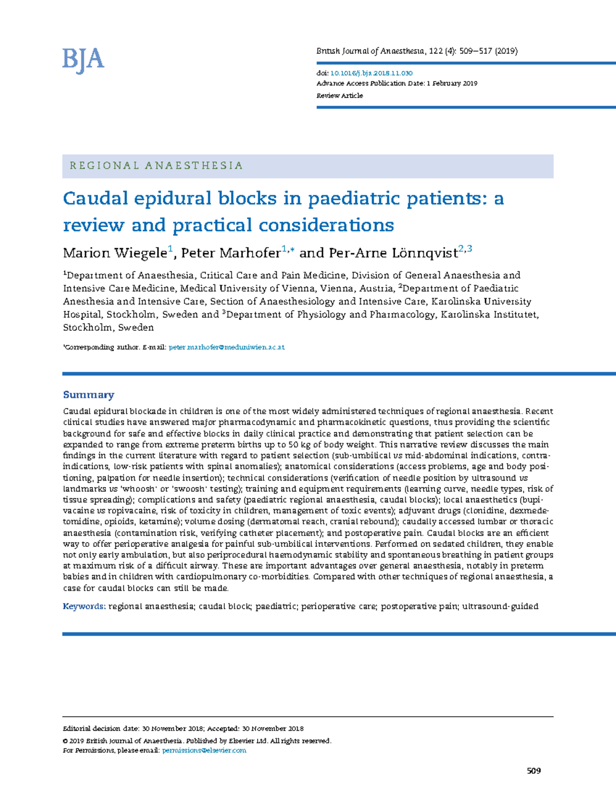 Caudal Epidural Blocks in Paediatric Patients: A Comprehensive Review ...