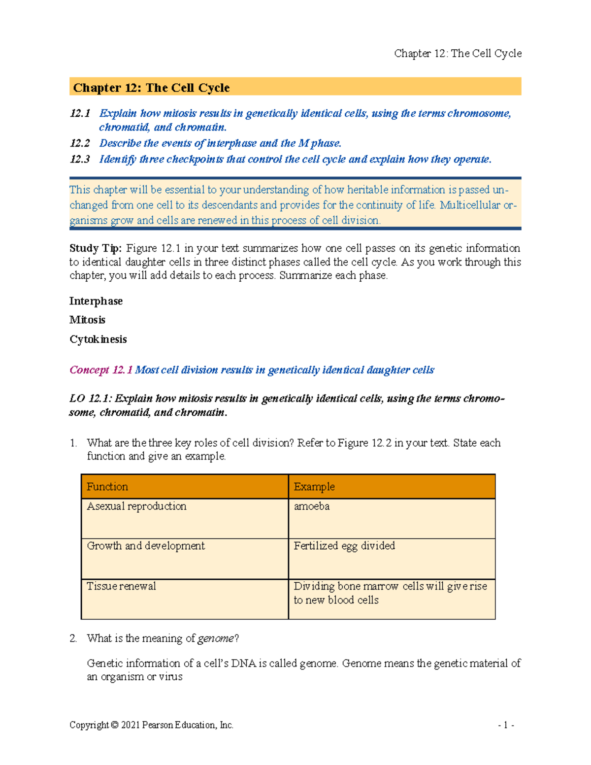 Bio12 ARG 12-1 - Campbell Biology - Chapter 12: The Cell Cycle 12 Explain how mitosis results in ...