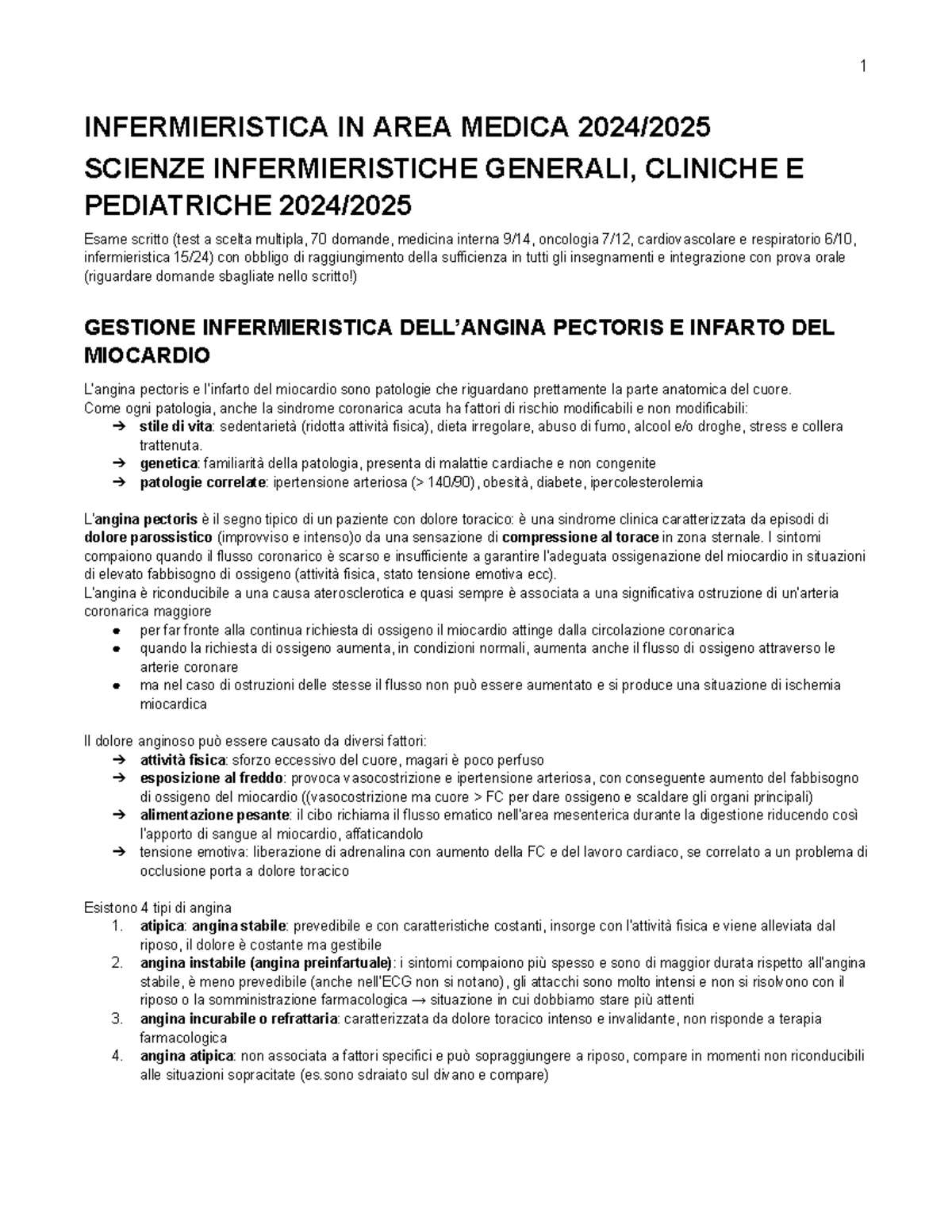 Gestione Infermieristica dell'Angina Pectoris e Infarto del Miocardio ...