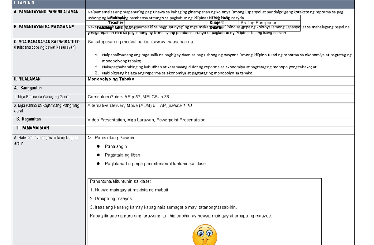 DLP-AP 5 Modyul 5 4th quarter module 1 092255 - DAILY LESSON PLAN ...