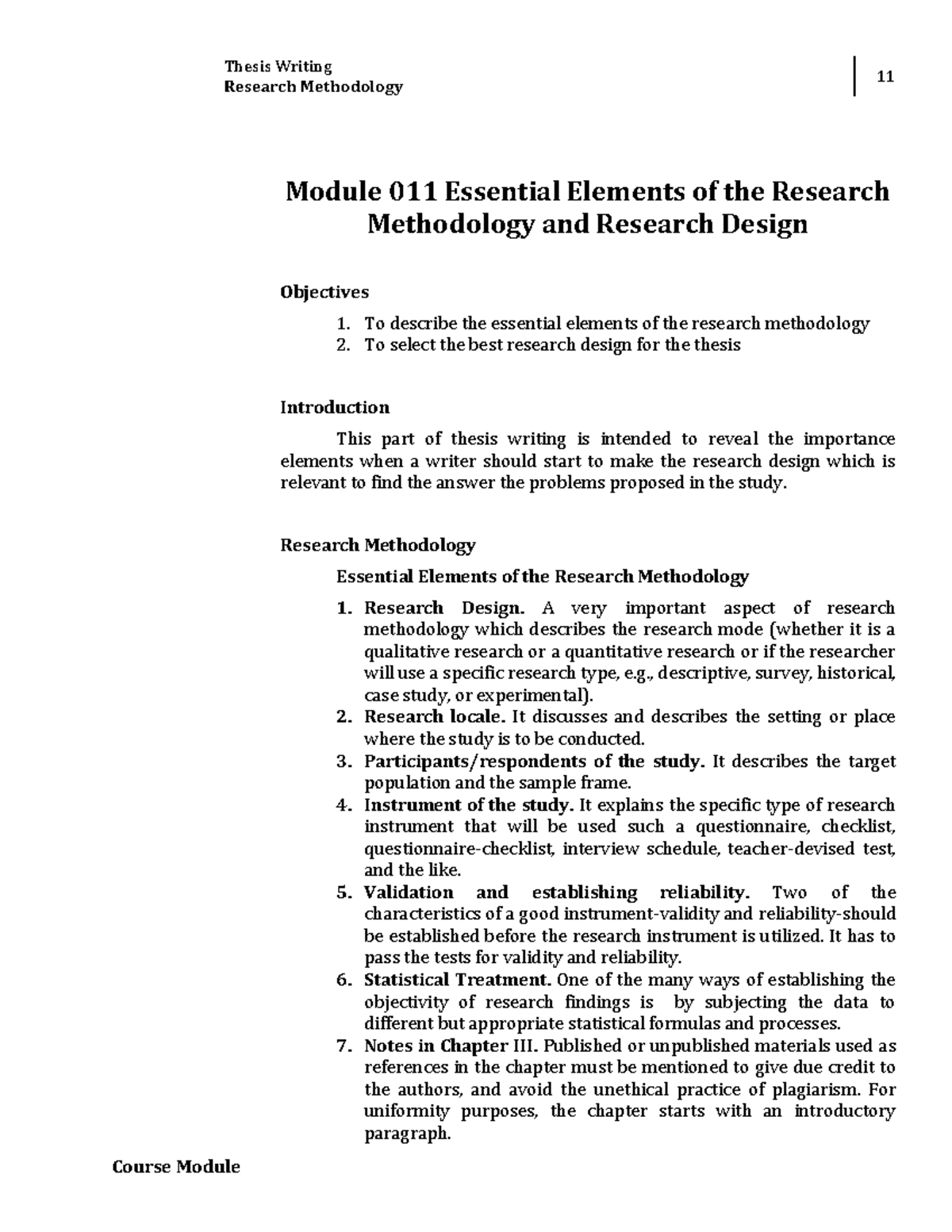 Week 8 - Lesson 11: Key Elements in Research Methodology (Module 011 ...