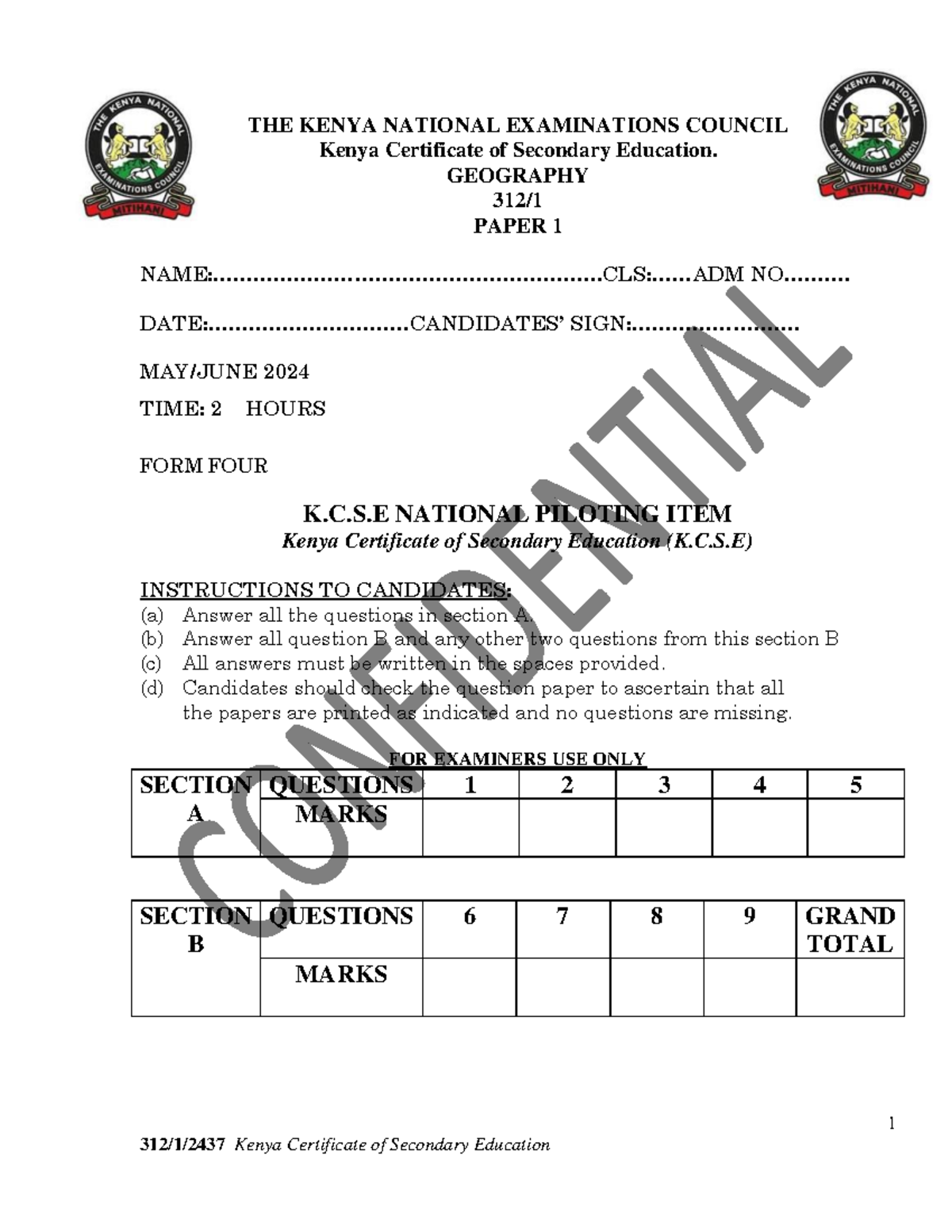 Geography Paper 1 Questions 2024 - K.C.S.E Exam Revision Guide - Studocu