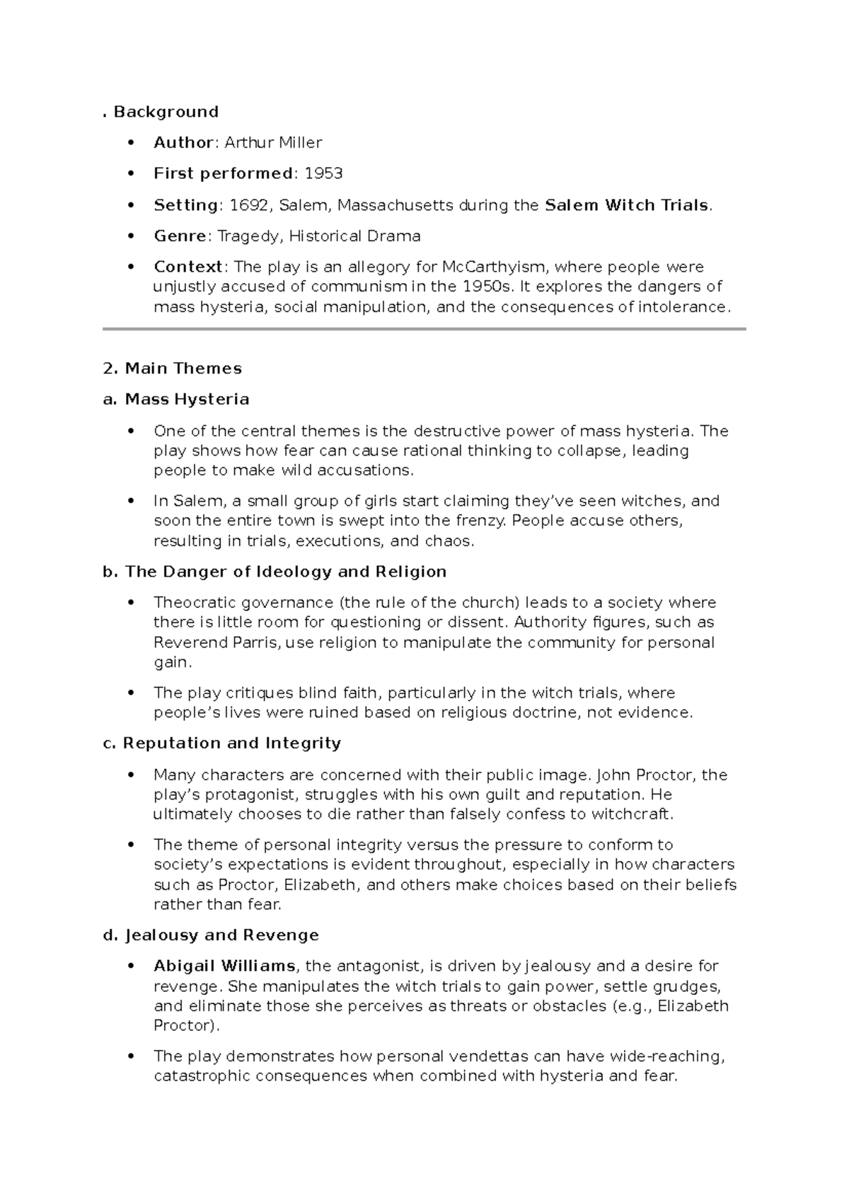 The Crucible (ENG 101) Study Notes: Themes, Characters & Context - Studocu