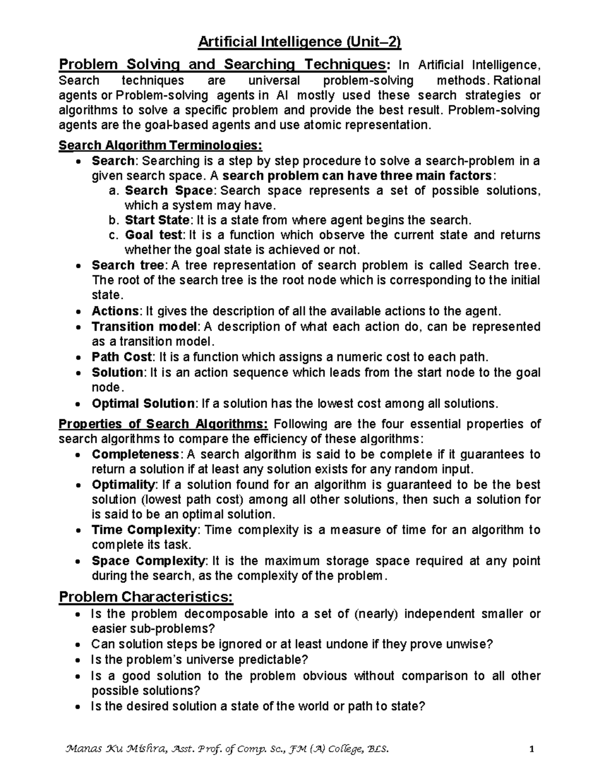 AI UNIT 2: Problem Solving & Search Techniques in AI - Studocu