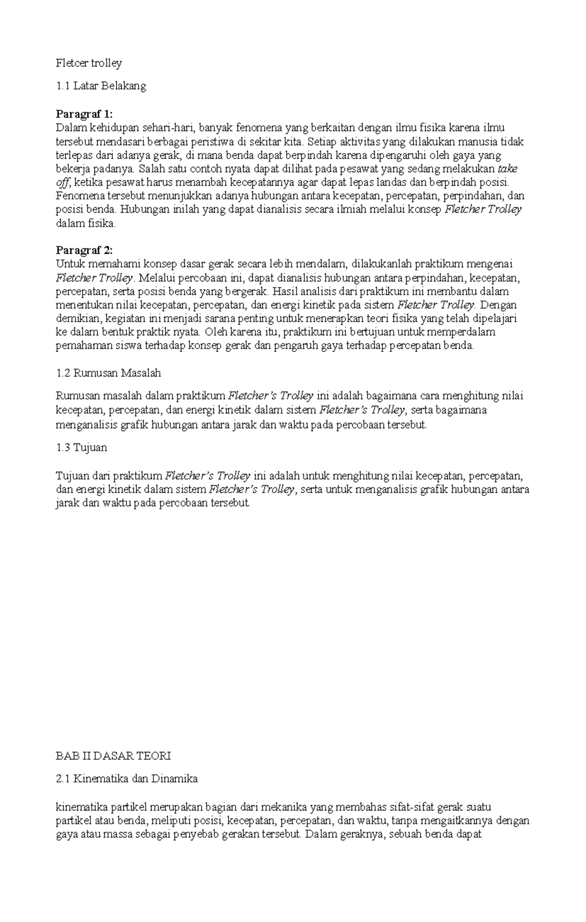 Praktikum Fisika: Analisis Sistem Fletcher Trolley - Studocu