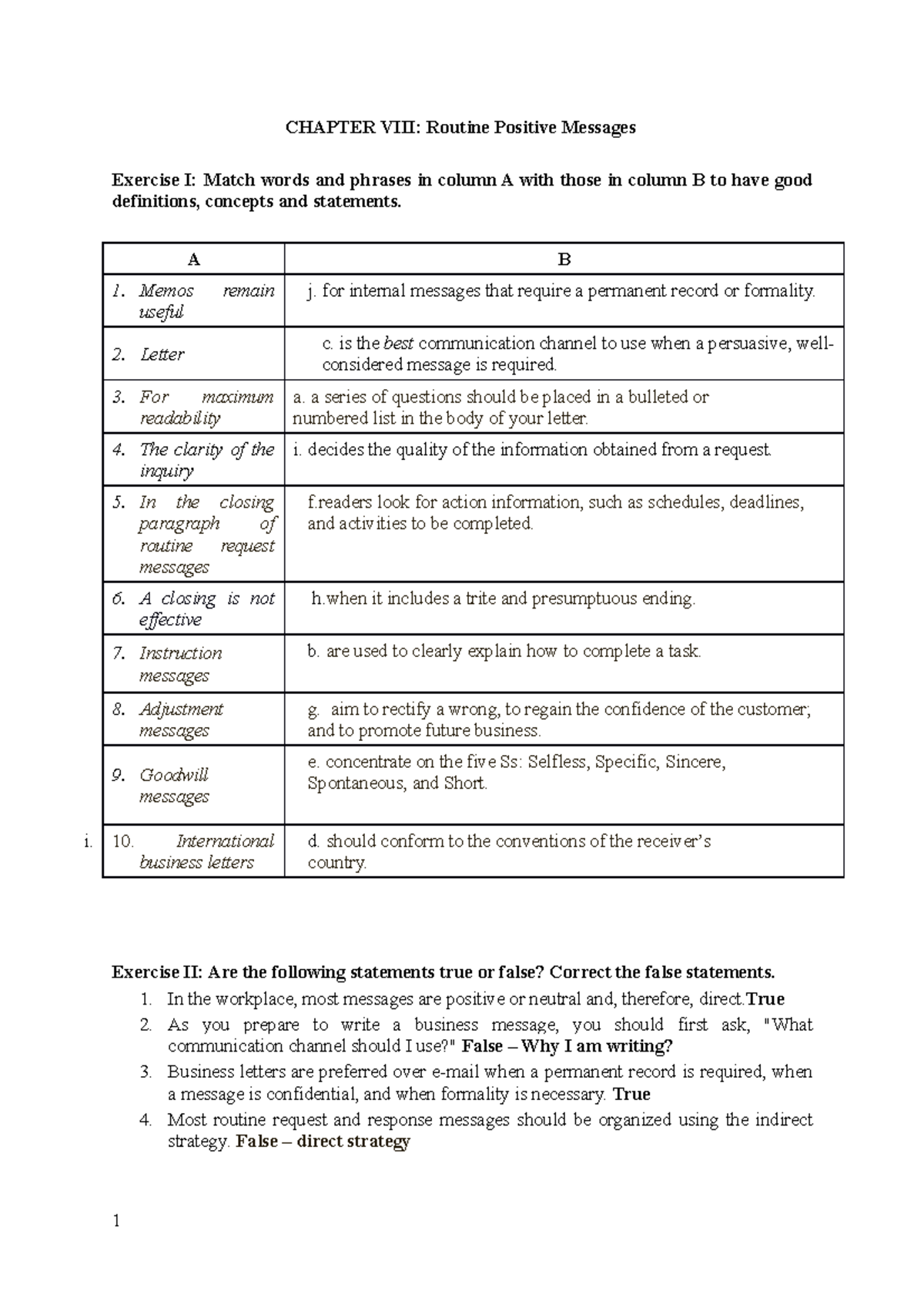 Chapter 8: Routine Positive Messages & Exercises - COM123 - Studocu