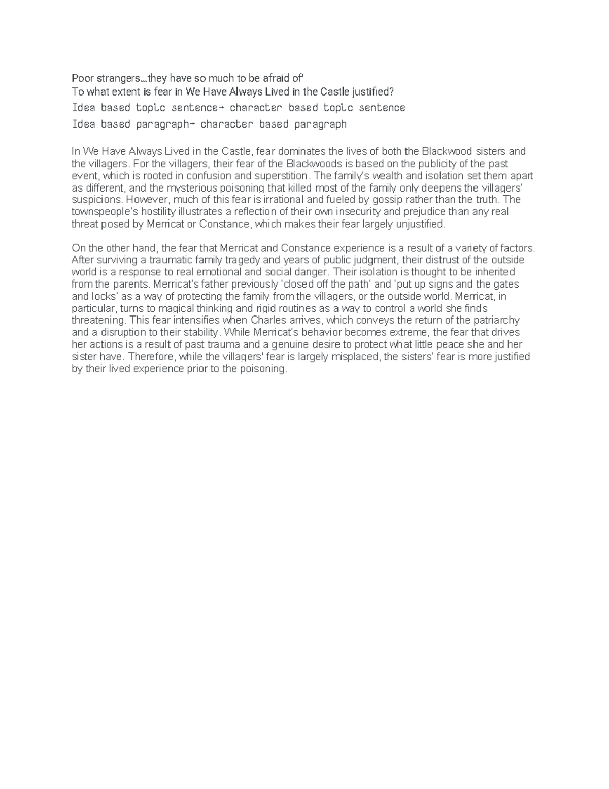ENG 202 Essay: Justifying Fear in "We Have Always Lived in the Castle ...