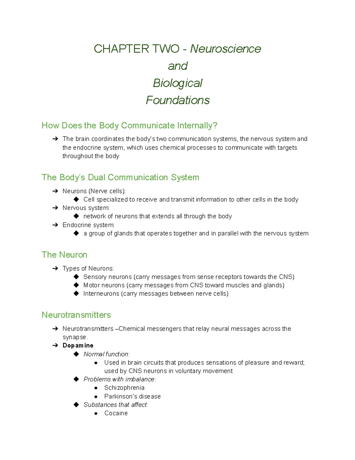 Chapter 2: Biological Foundations of Neuroscience - Studocu