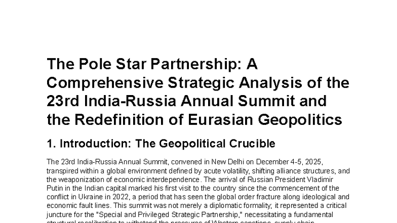 Strategic Analysis of the 23rd India-Russia Summit: Bilateral ...