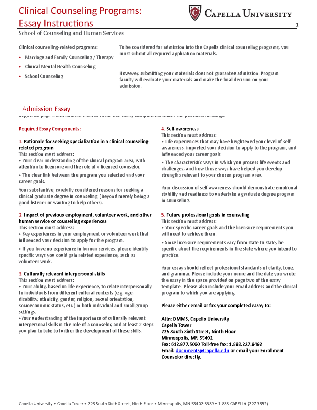 CEU Admission Essay for Clinical Counseling Programs Guidelines - Studocu