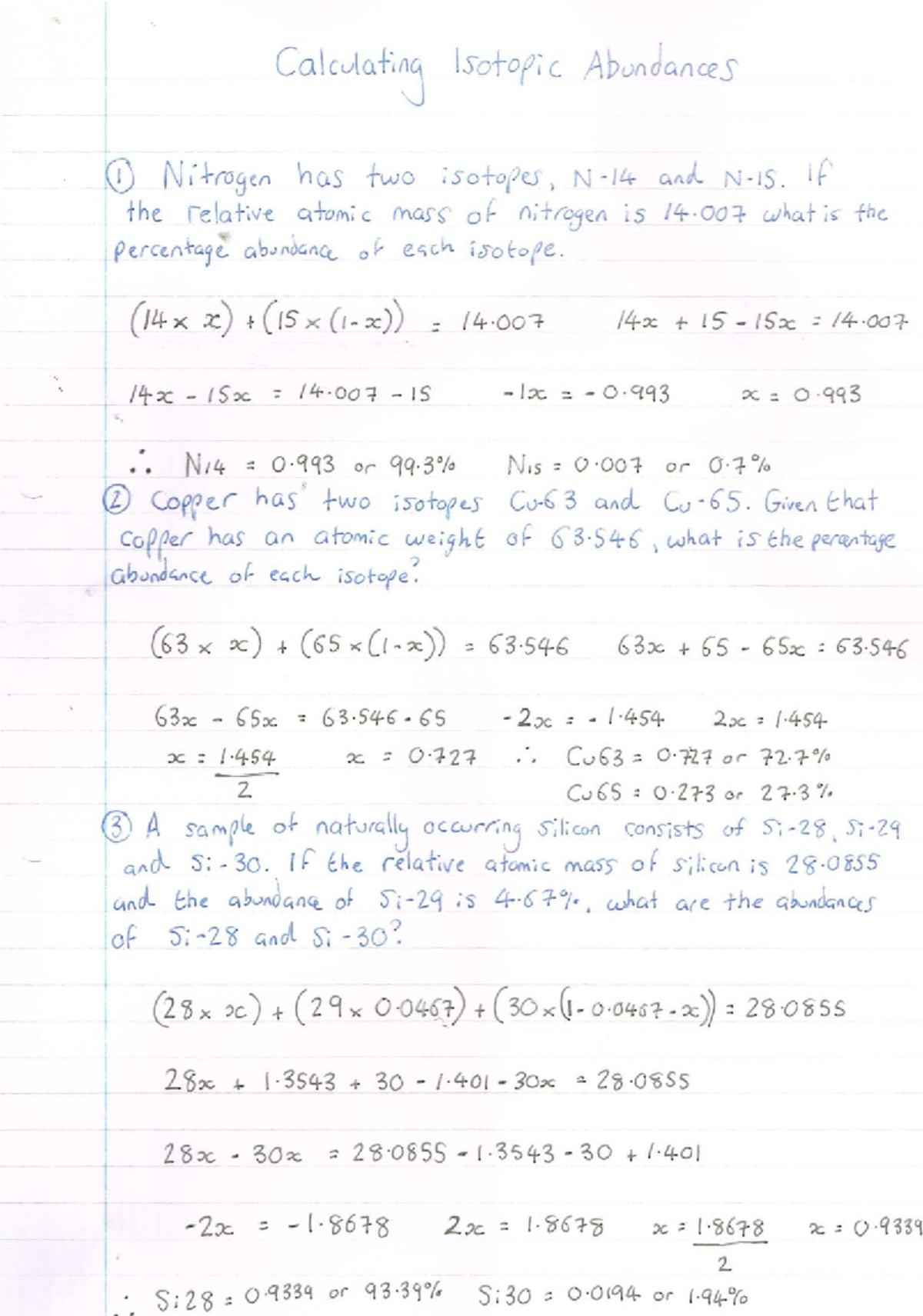 Calculating Isotopic Abundances: N, Cu, and Si Analysis - Studocu