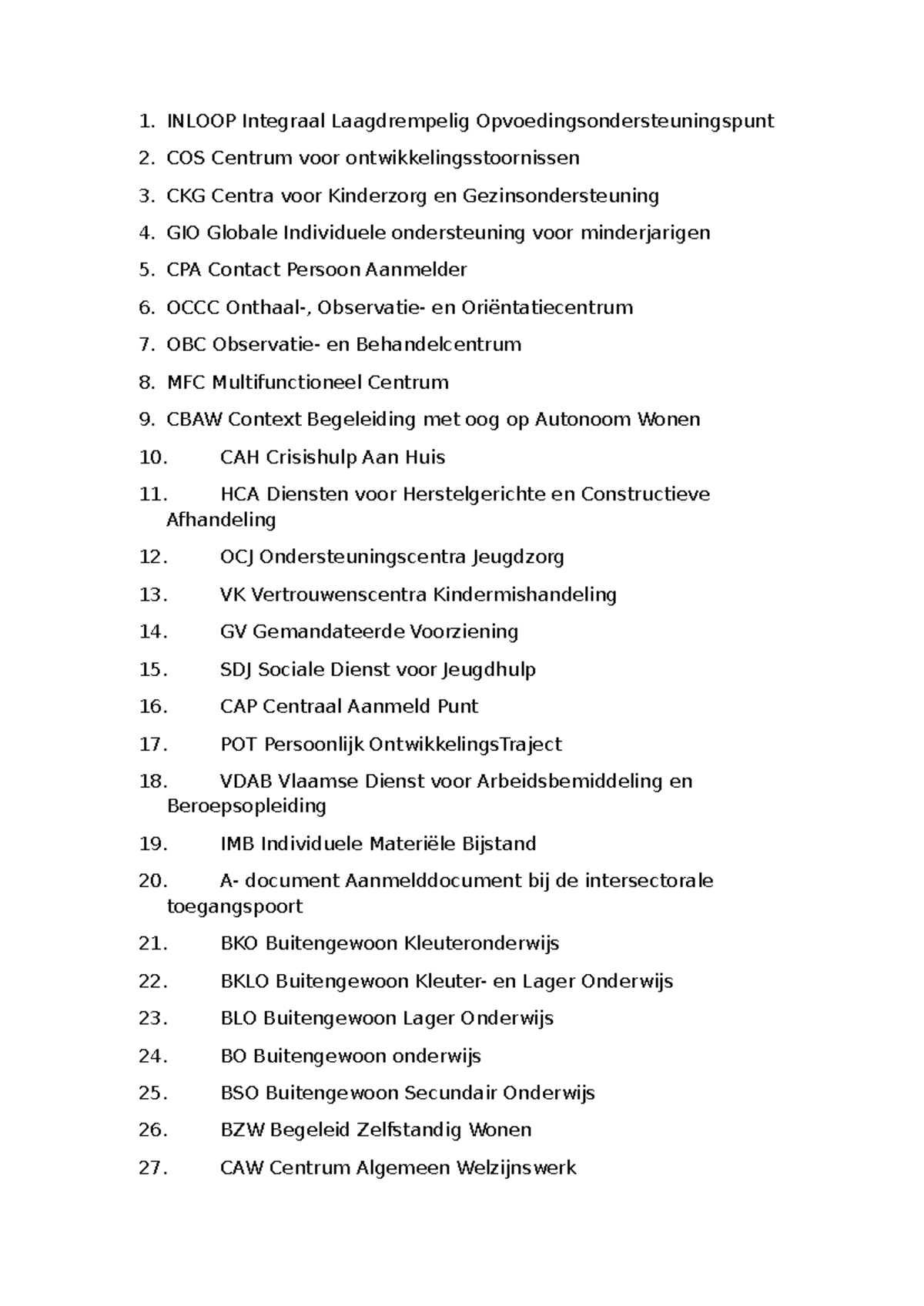 Afkortingen Orthopedagogiek Deel 2 - Overzicht en Betekenis - Studocu