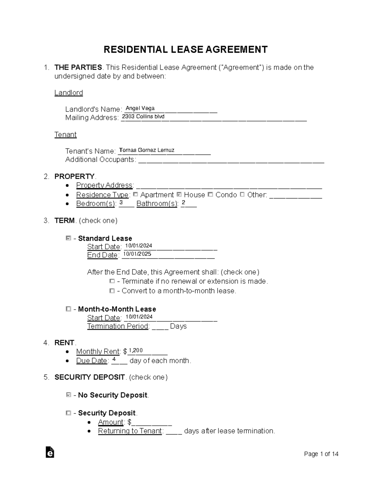 Residential Lease Agreement Overview and Key Terms for Course Code ...
