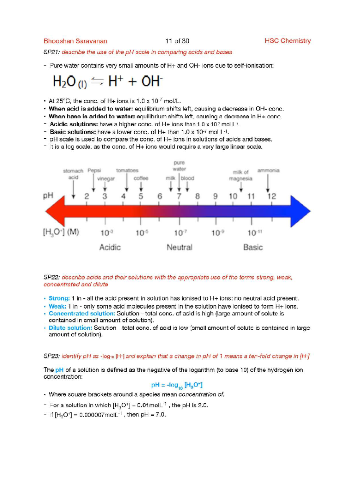 HSC Chemistry SP21: Understanding pH, Acids, and Their Solutions - Studocu