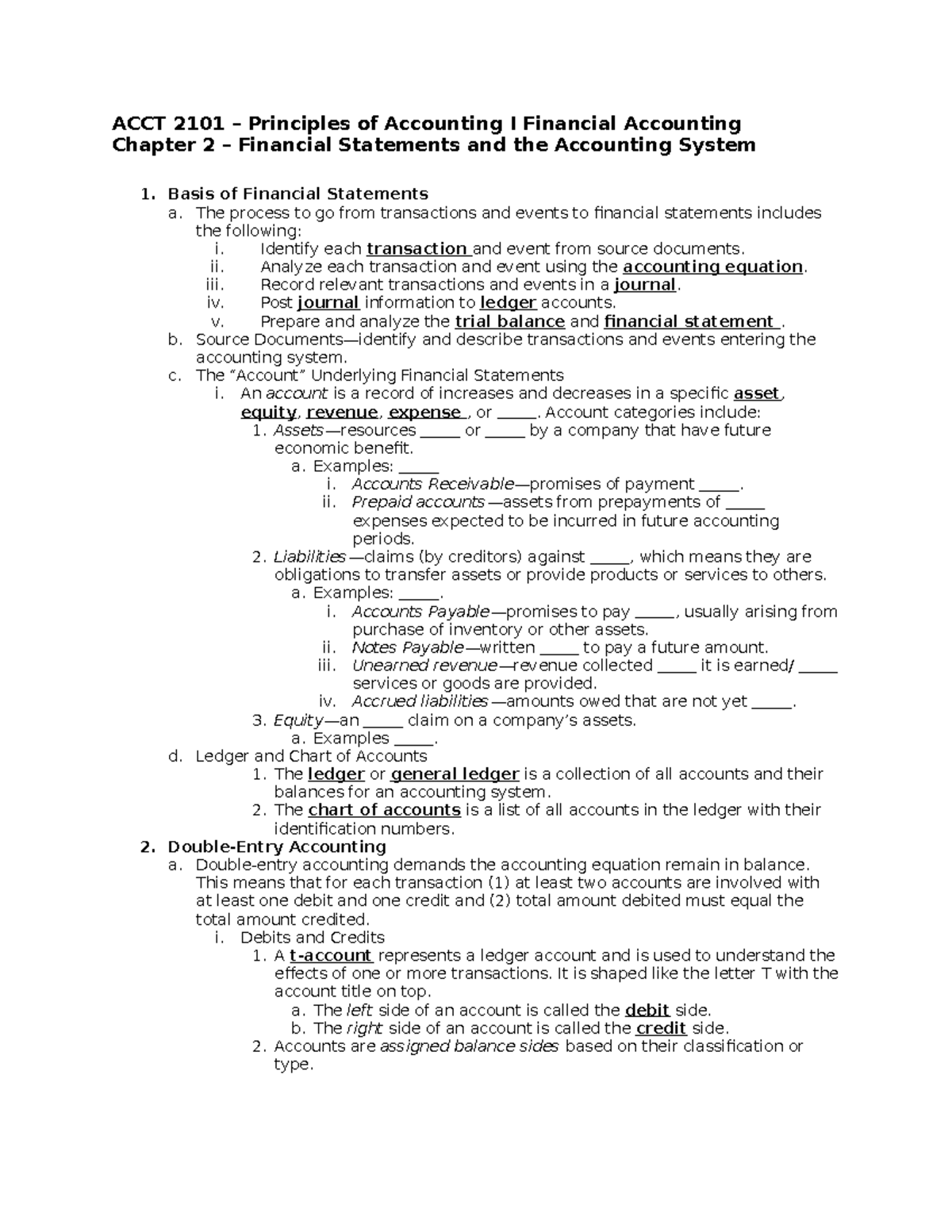 ACCT 2101 Final Exam Study Guide: Financial Statements & Accounting ...