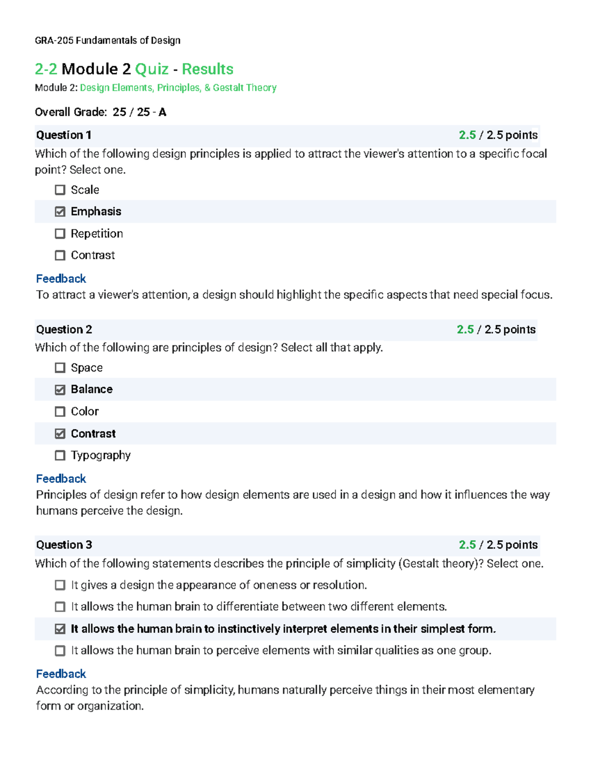 Fundamentals of Design 2-2 Quiz Results: Elements & Principles - Studocu