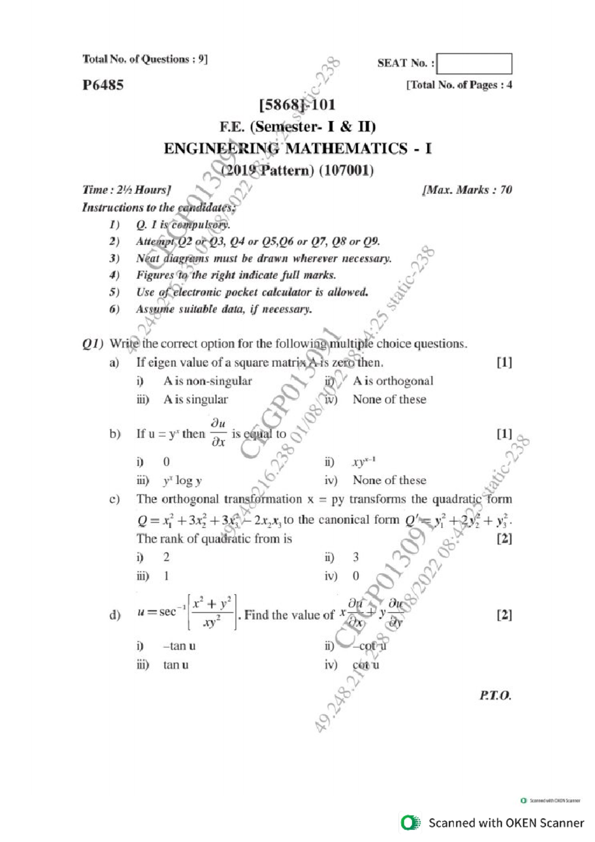 2022 M1 Question Paper - study fast - Total No. of Questions : SEAT No ...