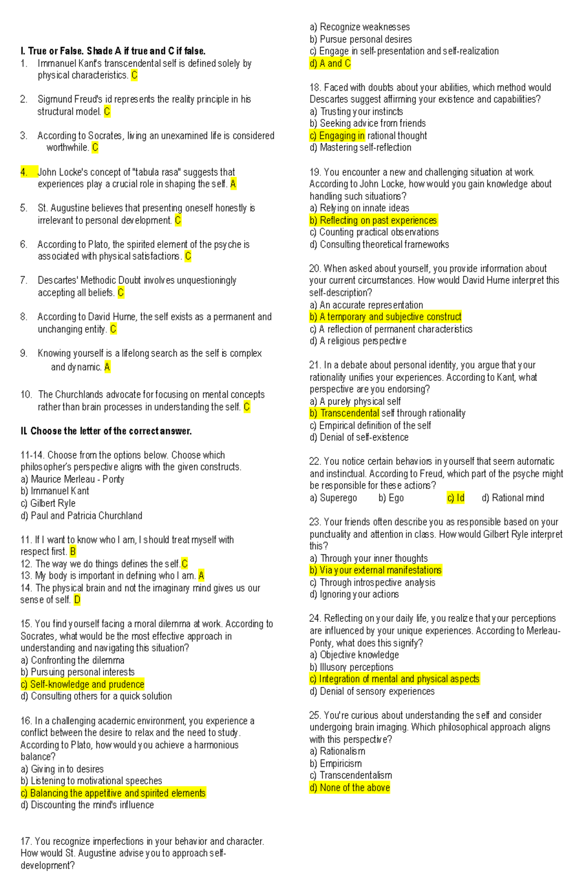 Quiz 1 GSELF Prelims: True/False & Multiple Choice Answers - Studocu