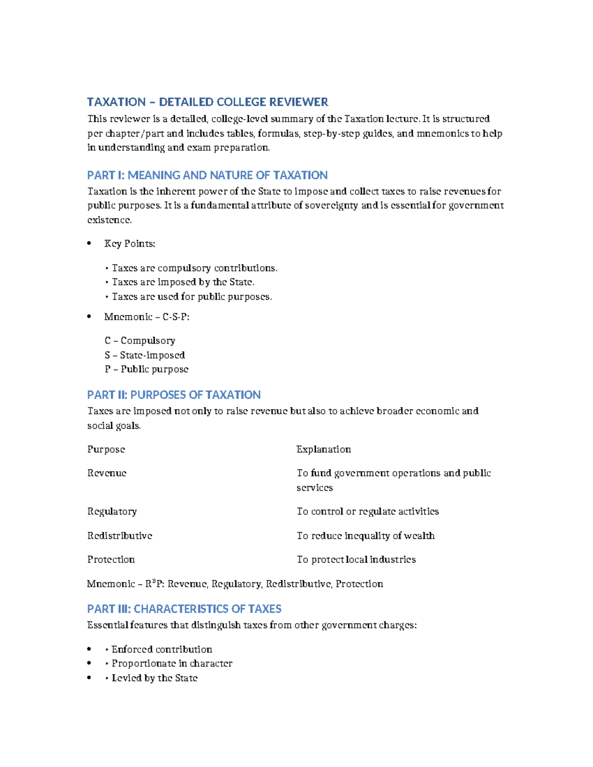 TAX 101: Comprehensive Taxation Lecture Reviewer - Studocu