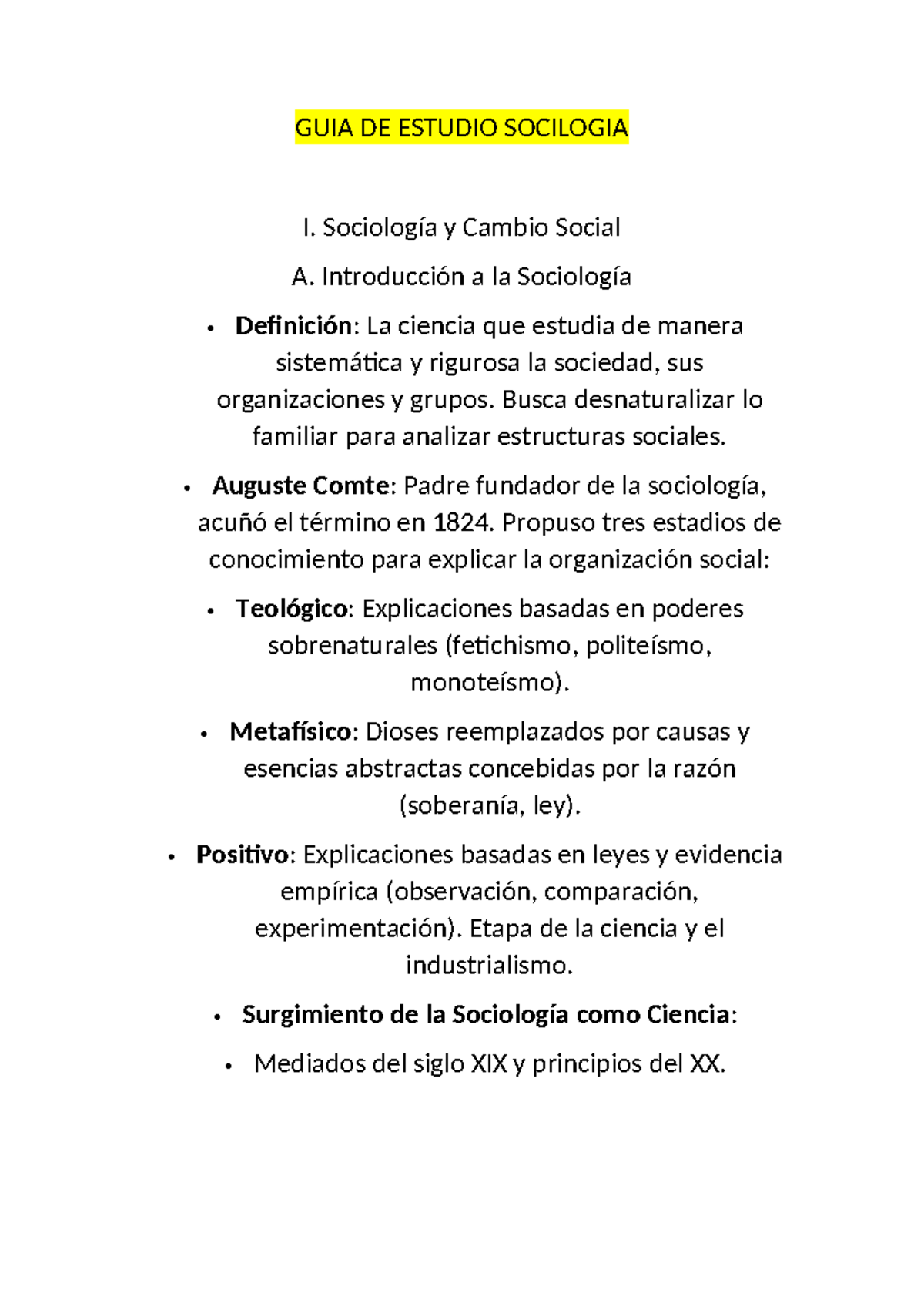 GUÍA DE ESTUDIO SOCIOLOGÍA I: SOCIEDAD Y CAMBIO SOCIAL - Studocu