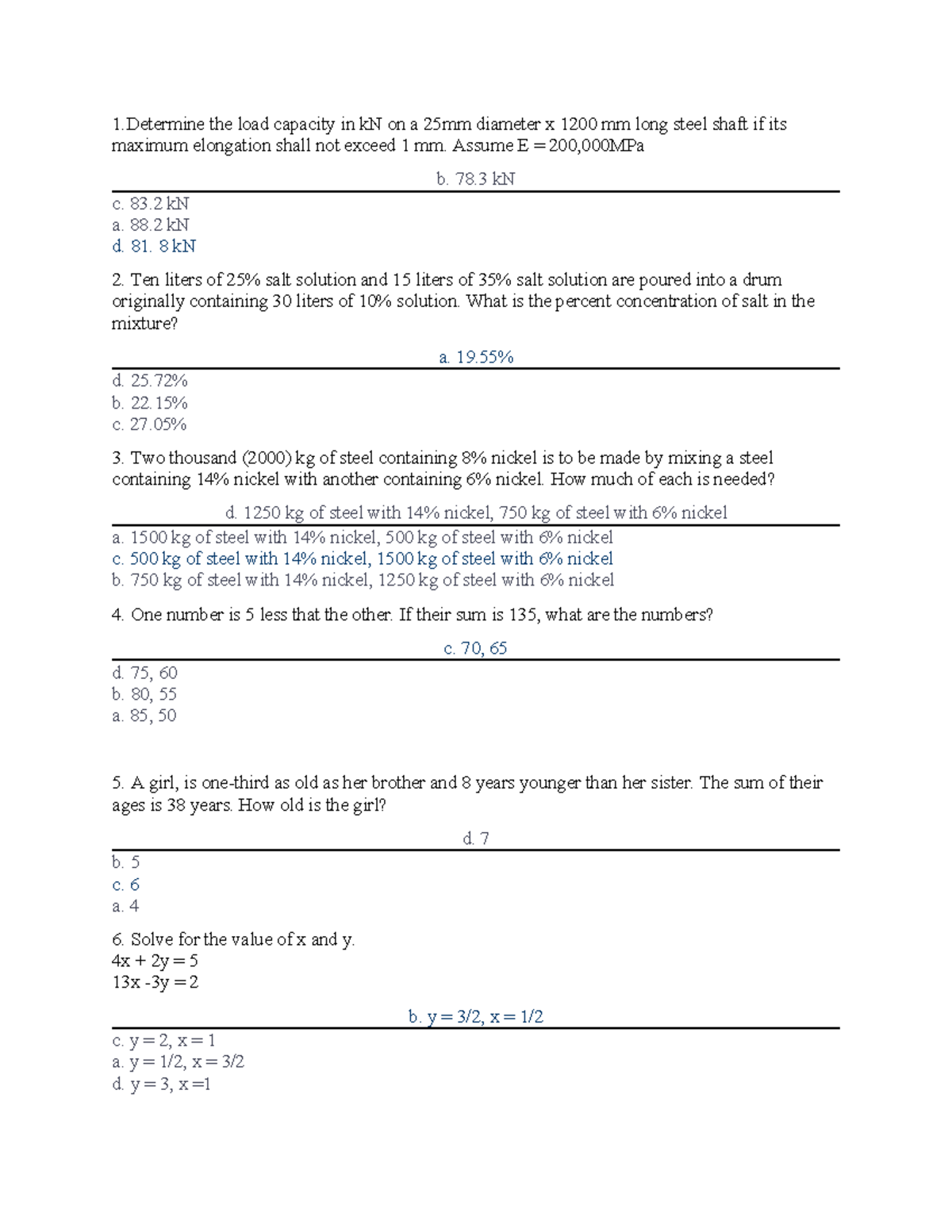 Comprehensive Exam Engineering (ENG 101) - Problem Set and Solutions ...