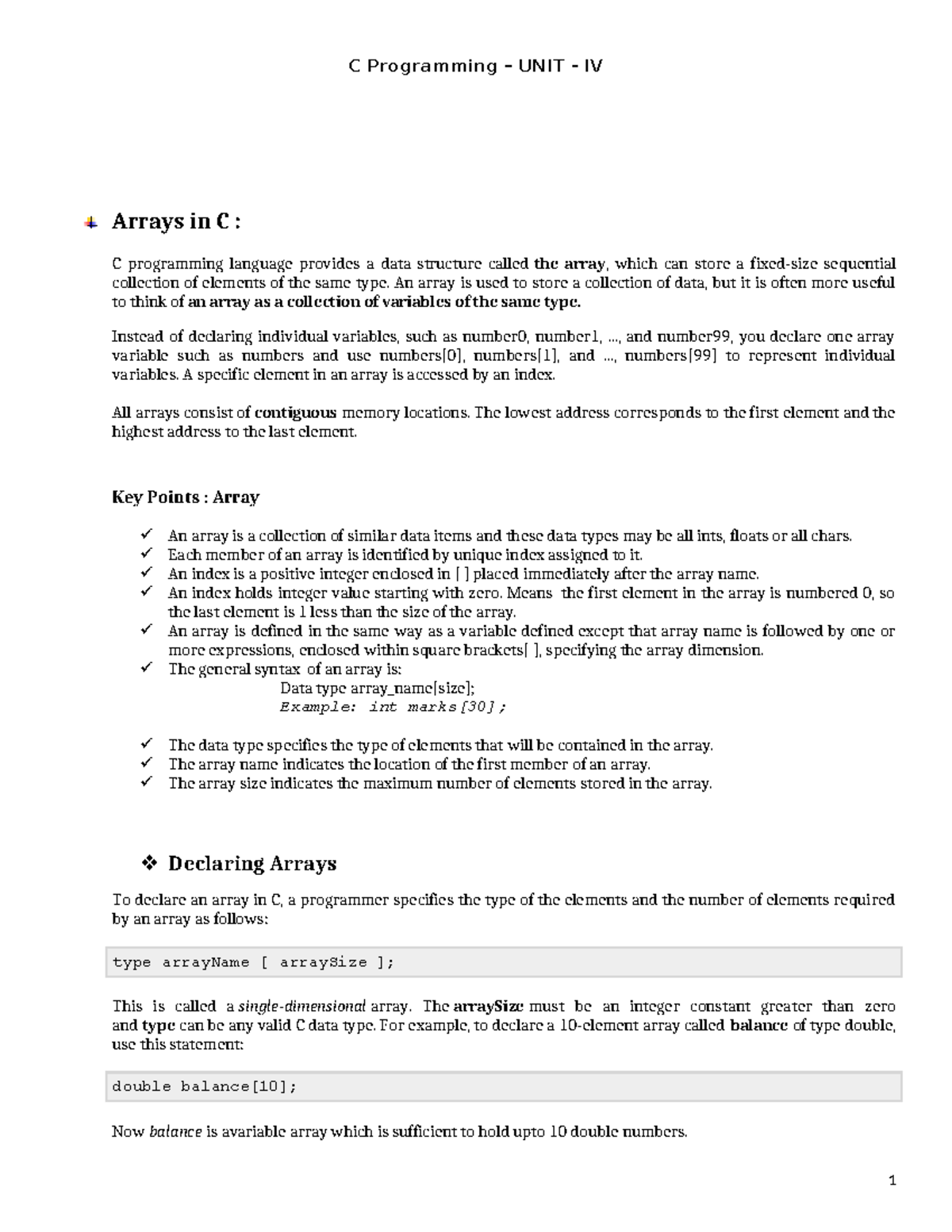C Programming UNIT IV: Understanding Arrays and Strings - Studocu