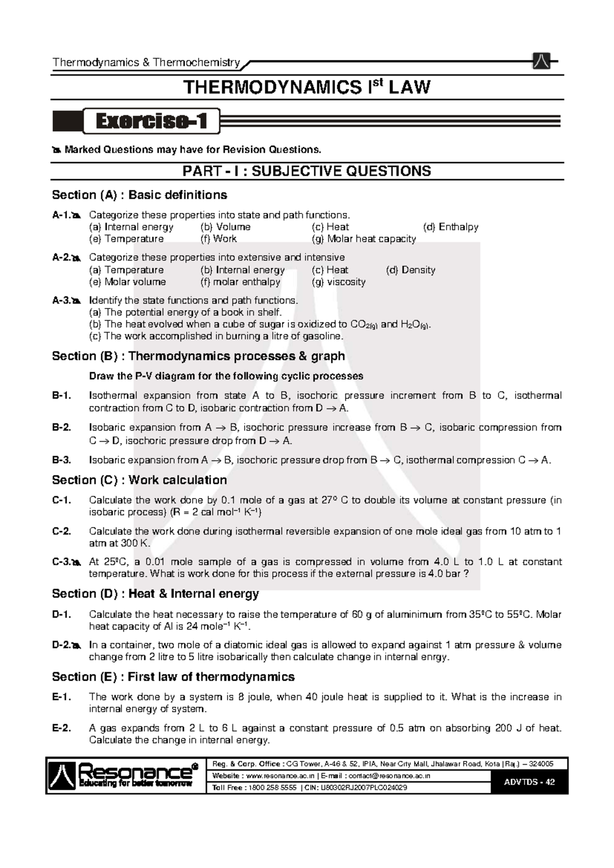 Thermodynamics THERMOCHEMISTRY Revision Questions and Marked Answers ...