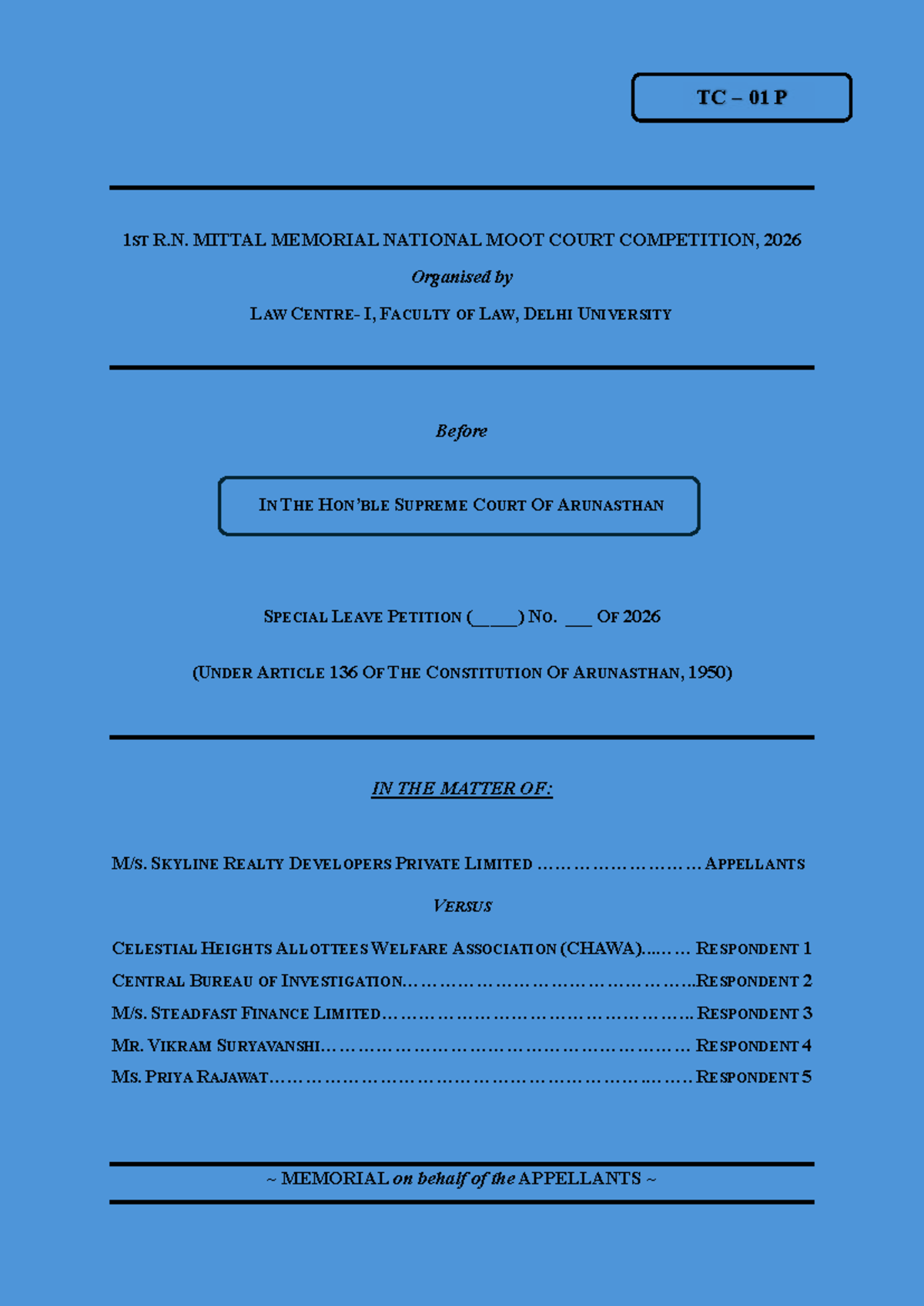 1ST R.N. MITTAL MEMORIAL NATIONAL MOOT COURT COMPETITION, 2026 ...