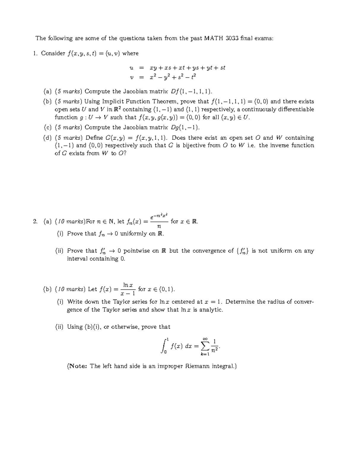 MATH 3033 - Final Exam Past Paper: Key Questions & Solutions - Studocu