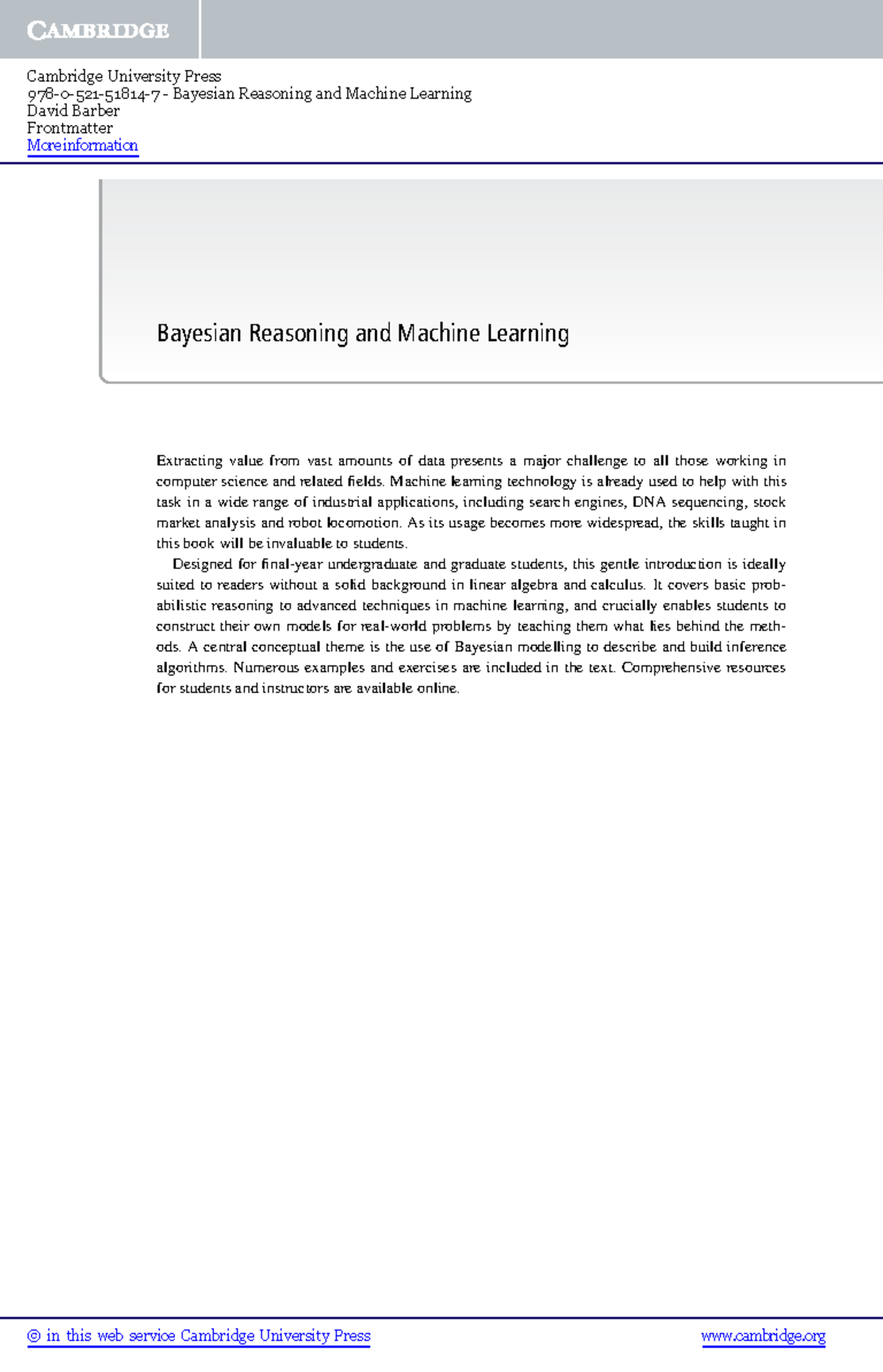Bayesian reasoning and machine learning 276lqrjv 6g - Bayesian ...