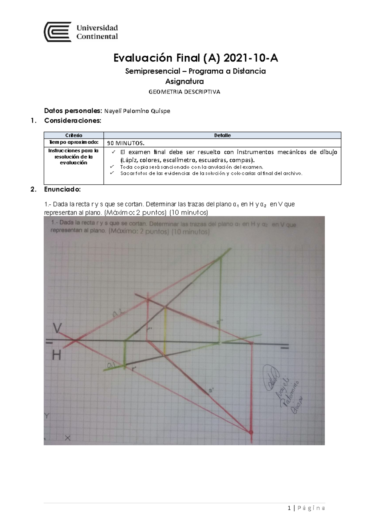 Geometría Descriptiva Examen Final 2021 - Evaluación Detallada - Studocu