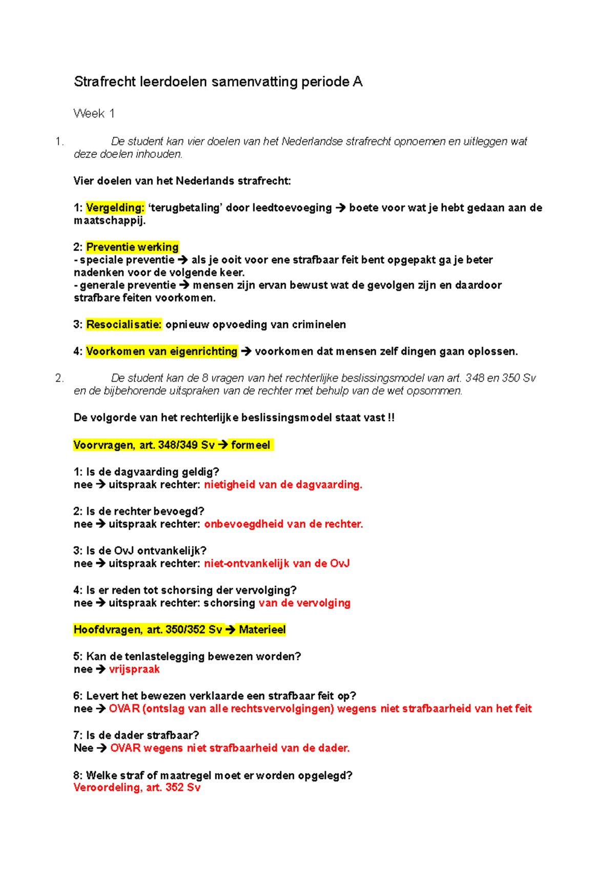 Strafrecht Samenvatting Periode A voor Studie en Examen Voorbereiding ...