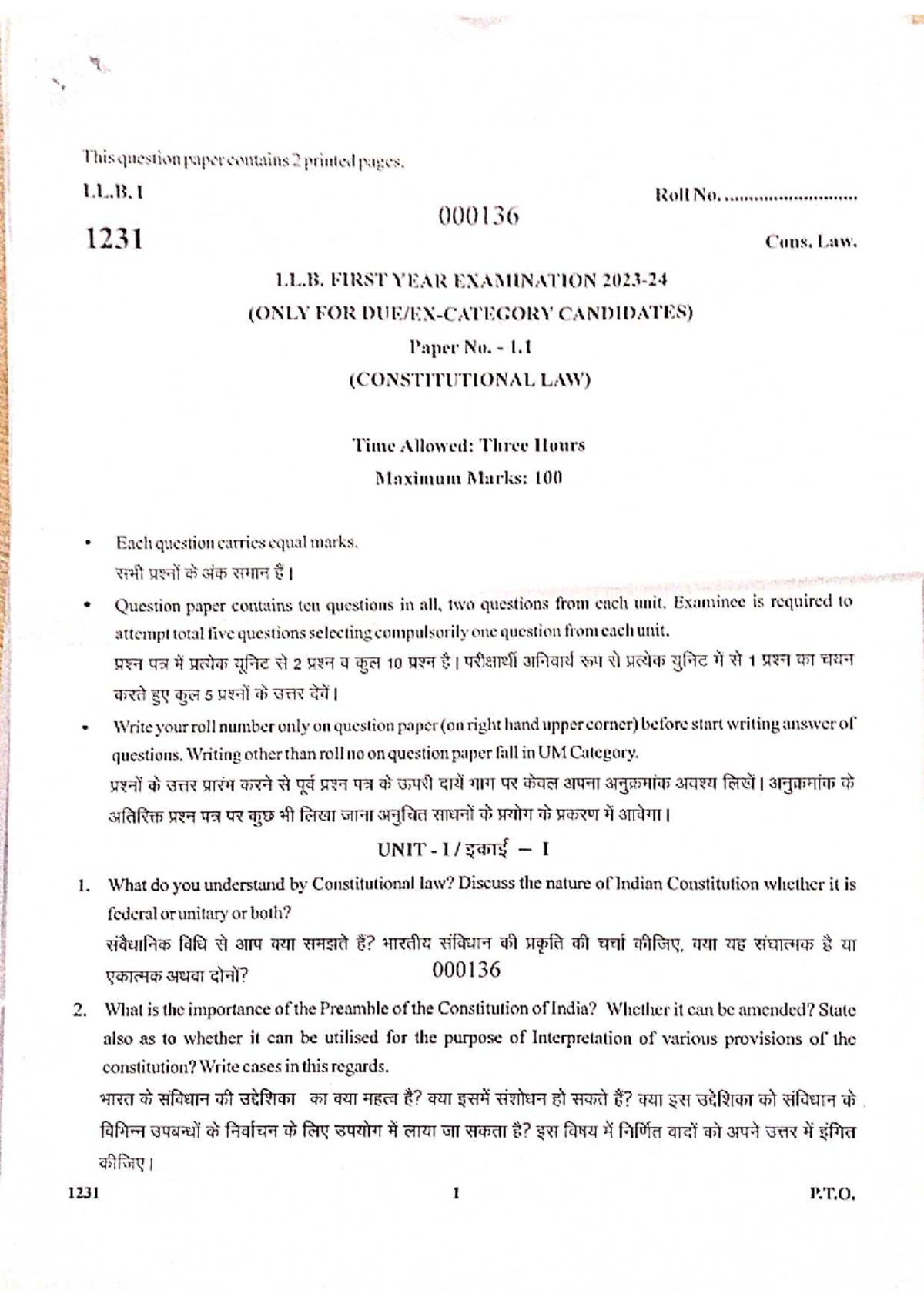 LLB101 - Constitutional Law Exam Paper Summary - Studocu