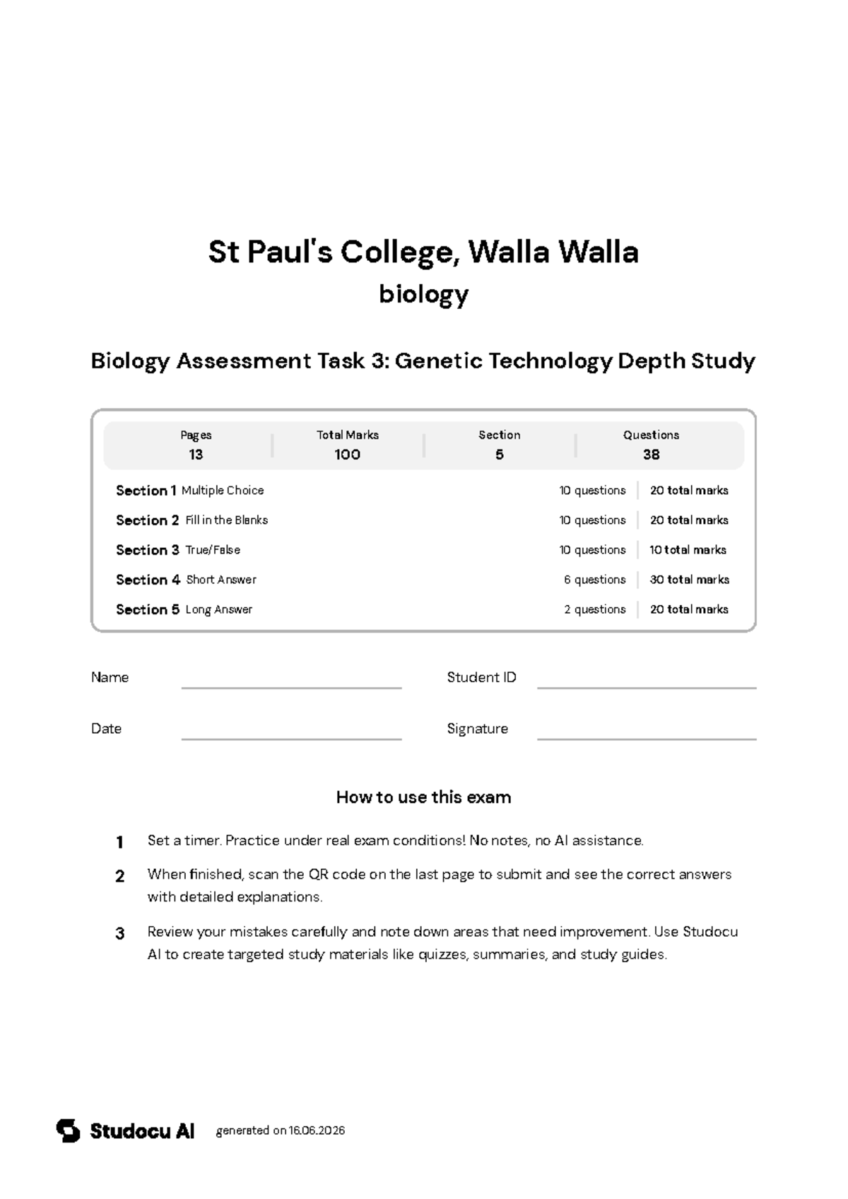 Biology Assessment Task 3: Genetic Technology Study - Studocu