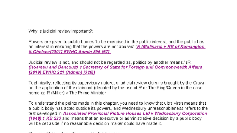 Judicial Review in Public Law: Key Cases and Principles (PL 101) - Studocu