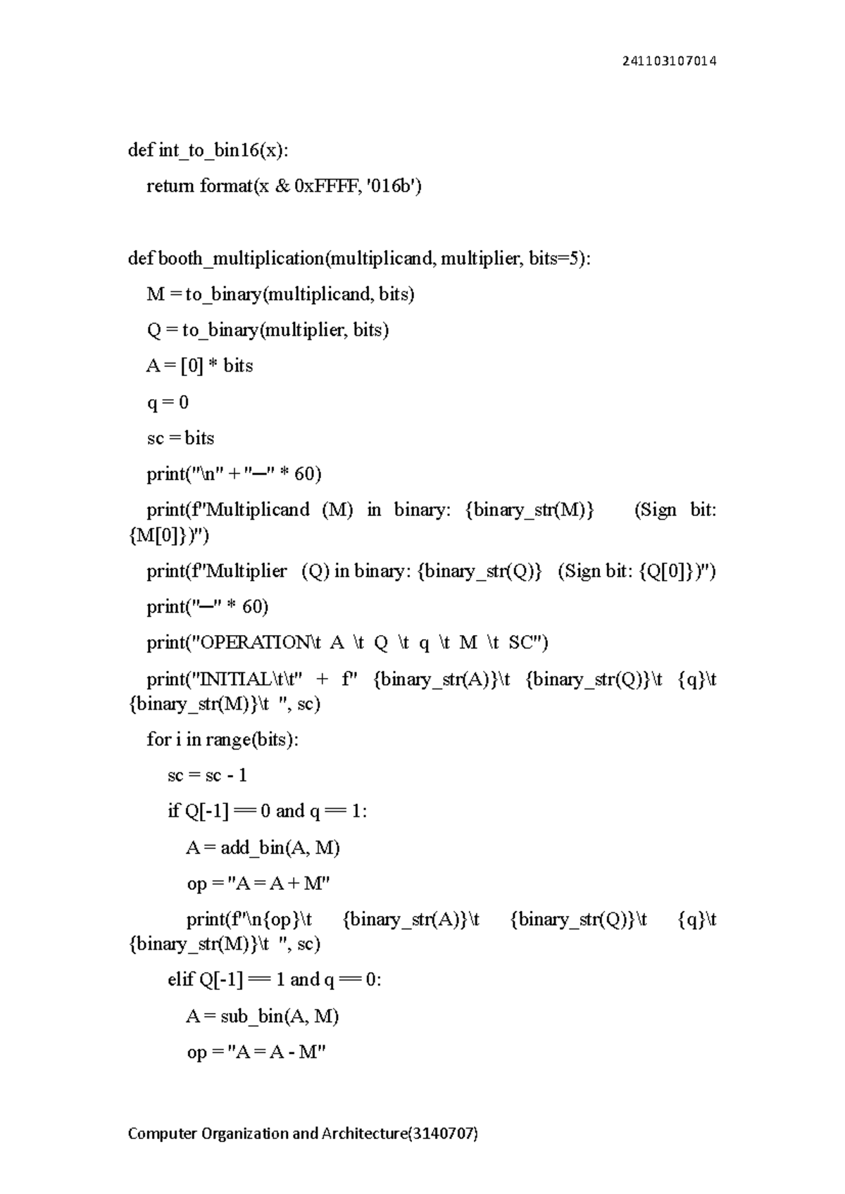 Booth Multiplication Algorithm - COA 3140707 - Studocu