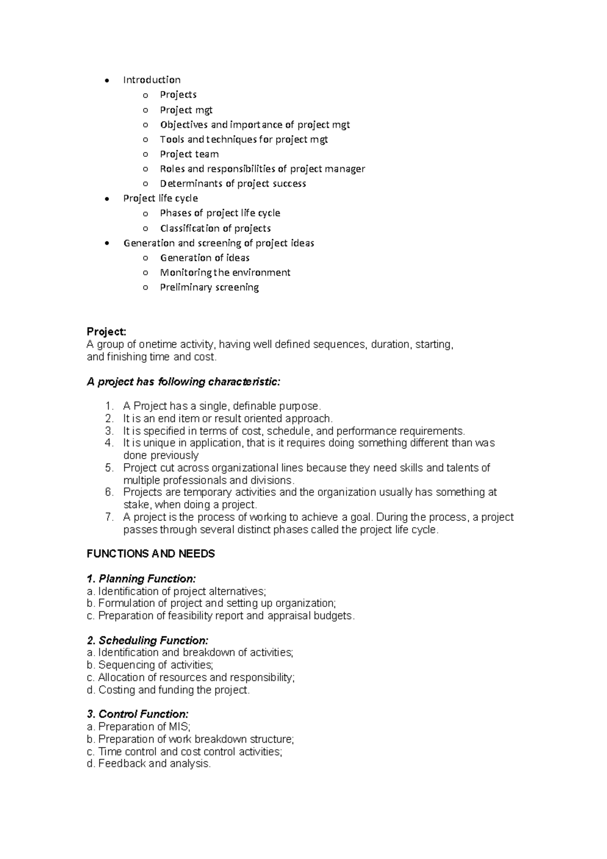 PM Unit 1: Comprehensive Notes on Project Management Fundamentals - Studocu
