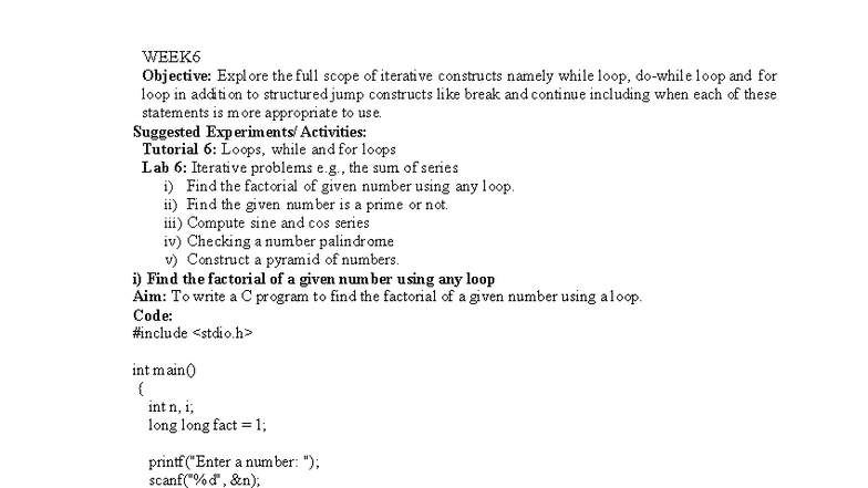 CSE101 Week 6: Loops and Iterative Constructs in C Programming - Studocu