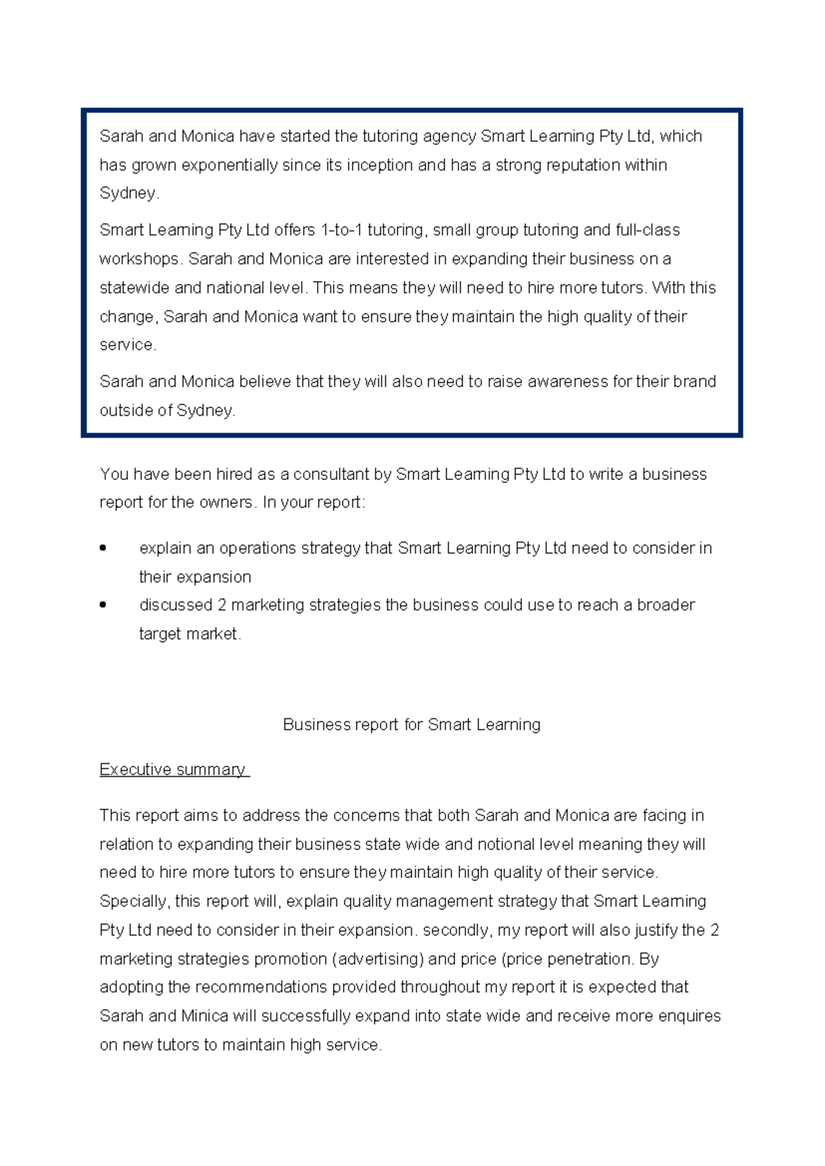 Business Report: Expansion Strategies for Smart Learning Pty Ltd - Studocu