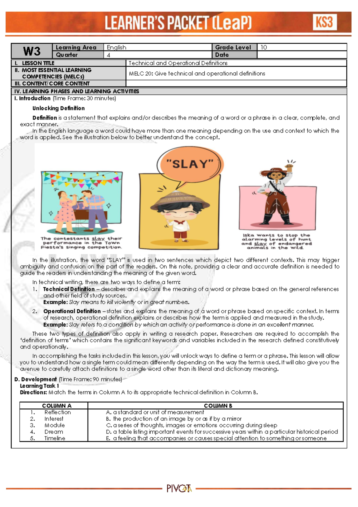 Q4 English 10 Week 3 Lesson: Technical & Operational Definitions - Studocu