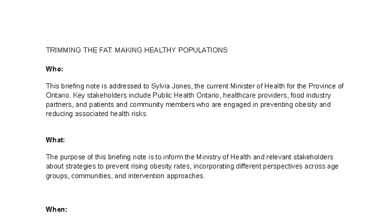 Briefing Note on Obesity Prevention Strategies - HS3400 A - Studocu