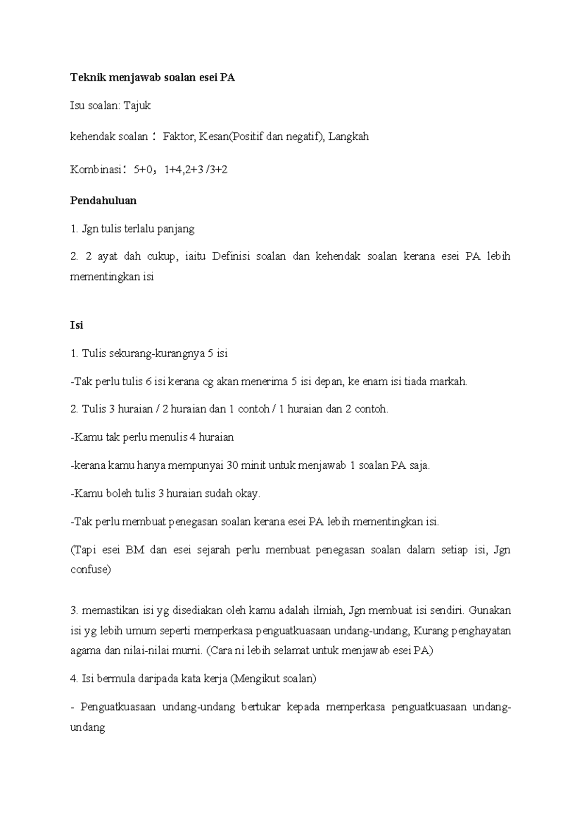 Tips Menjawab Esei PA - Teknik dan Panduan Menjawab Soalan Esei - Studocu
