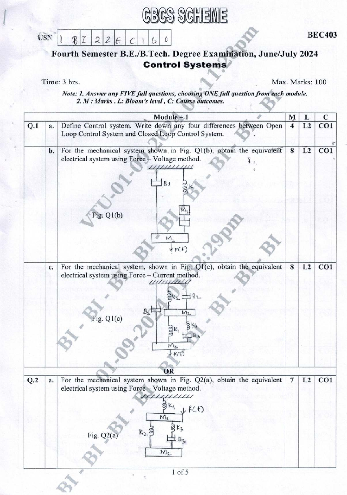 BEC403 Fourth Semester Control Systems Exam Paper - June 2024 - Studocu