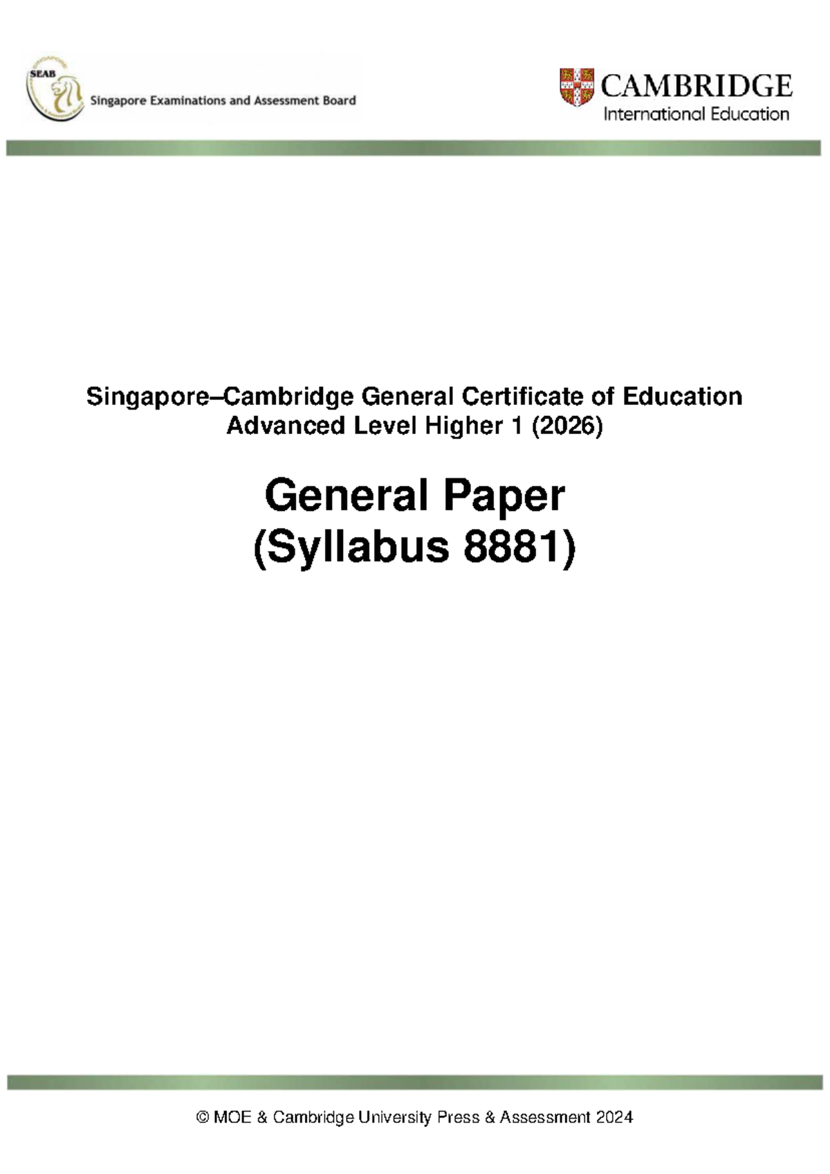 GCE A Level H1 General Paper Syllabus Overview (2024) - Studocu