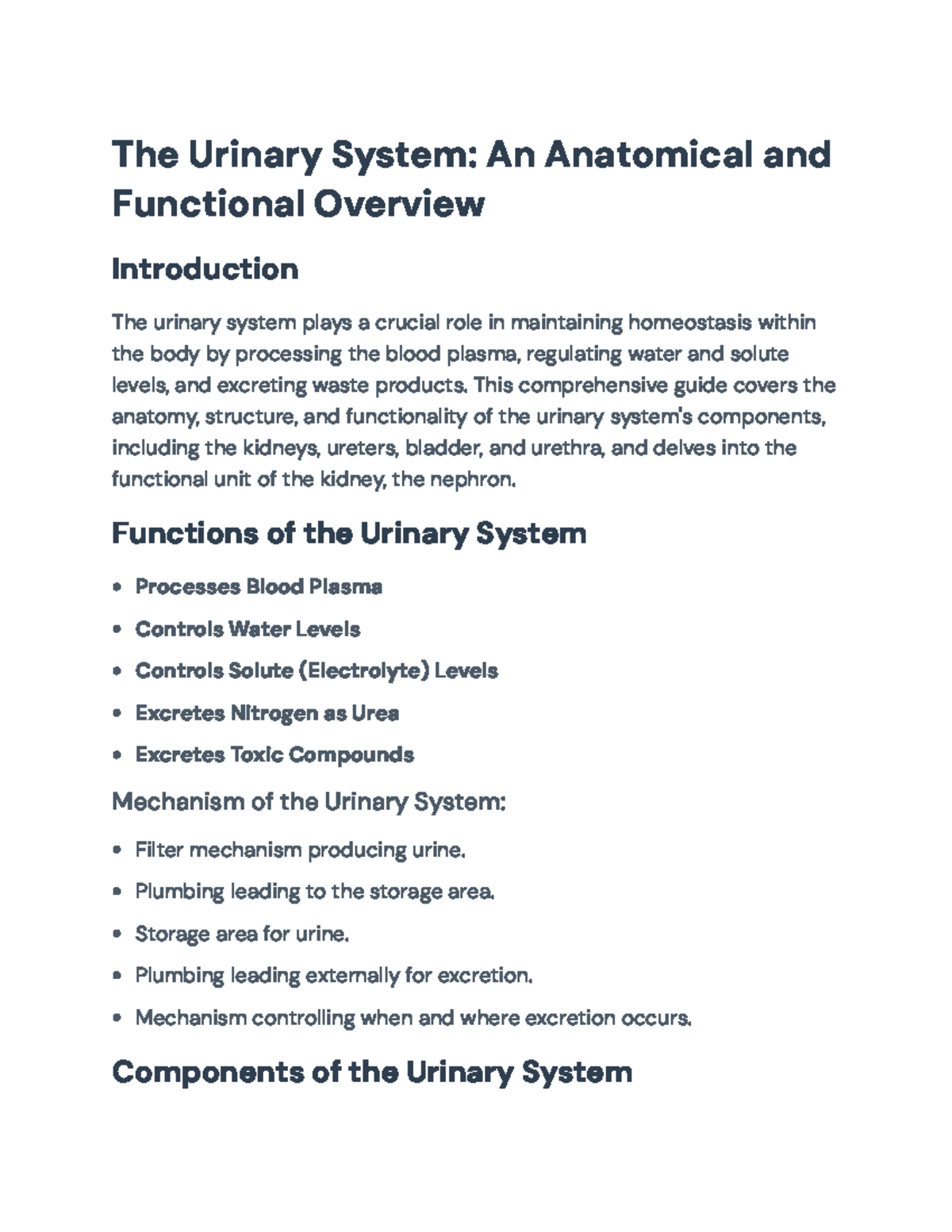 Anatomy and Functionality of the Urinary System: A Comprehensive ...