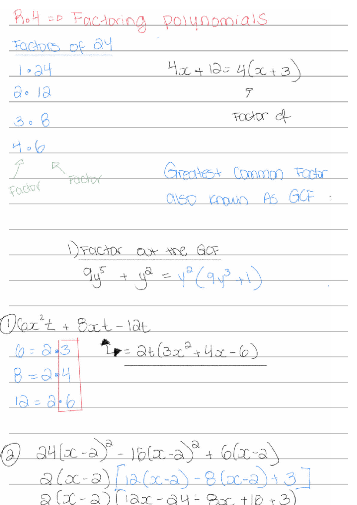 Ro4 Factoring Polynomials: GCF, Grouping, and Binomials - Studocu