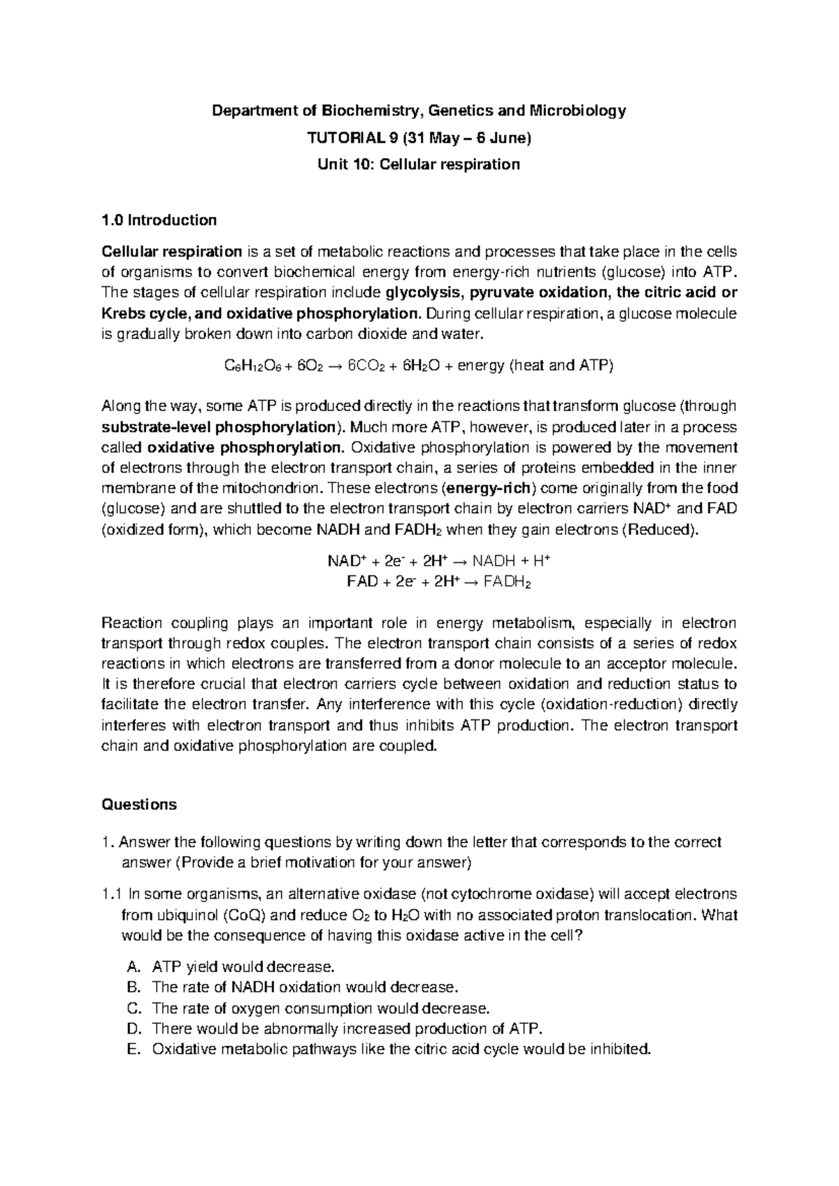 Tutorial 9 Pre-tutorial work 2024 - Department of Biochemistry ...